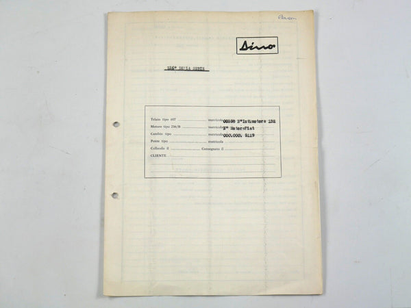 1968 Ferrari 206 Dino *00358* Factory Build Sheet Manual – 6carb